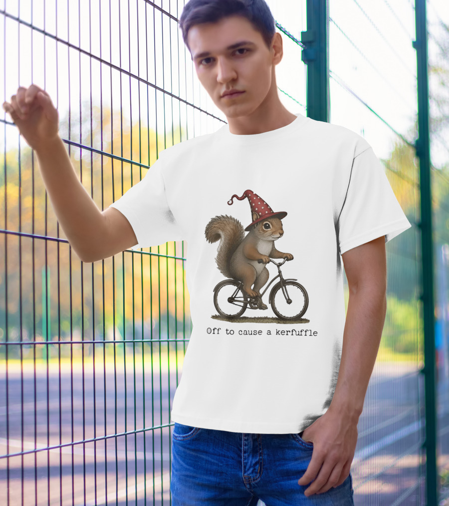 Squirrel In Wizard Hat Riding Bicycle Off To Cause A Kerfuffle T-Shirt