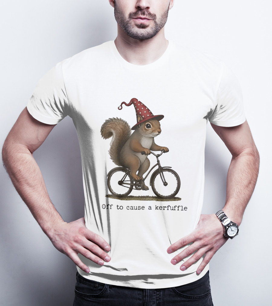 Squirrel In Wizard Hat Riding Bicycle Off To Cause A Kerfuffle T-Shirt