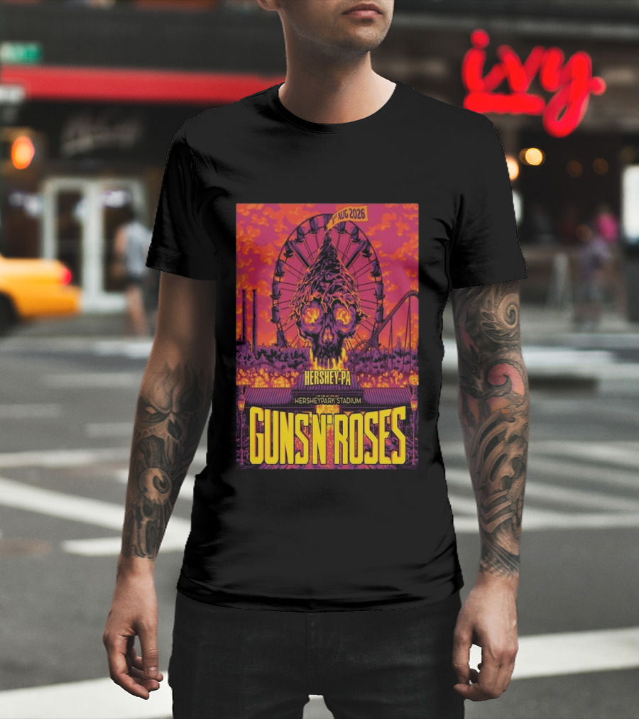 Guns N' Roses Aug 01 2026 Hersheypark Stadium Hershey PA Ferris Wheel Skull Tour T-Shirt