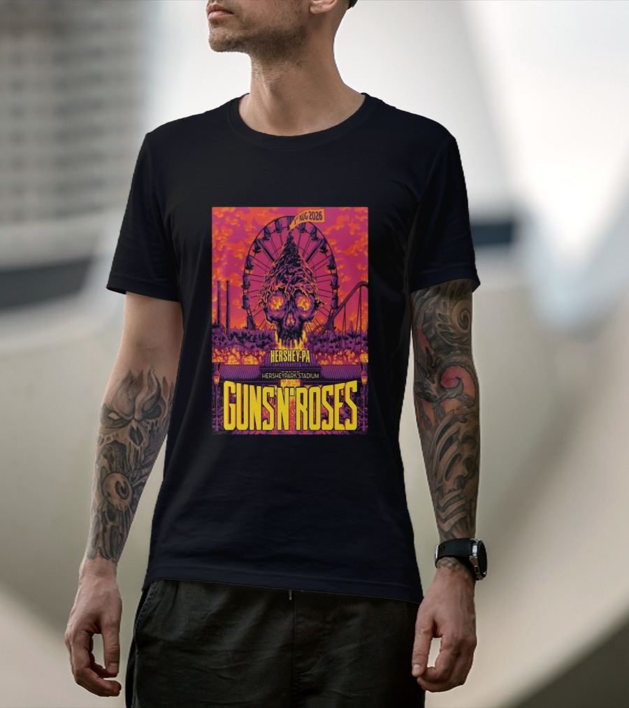 Guns N' Roses Aug 01 2026 Hersheypark Stadium Hershey PA Ferris Wheel Skull Tour T-Shirt