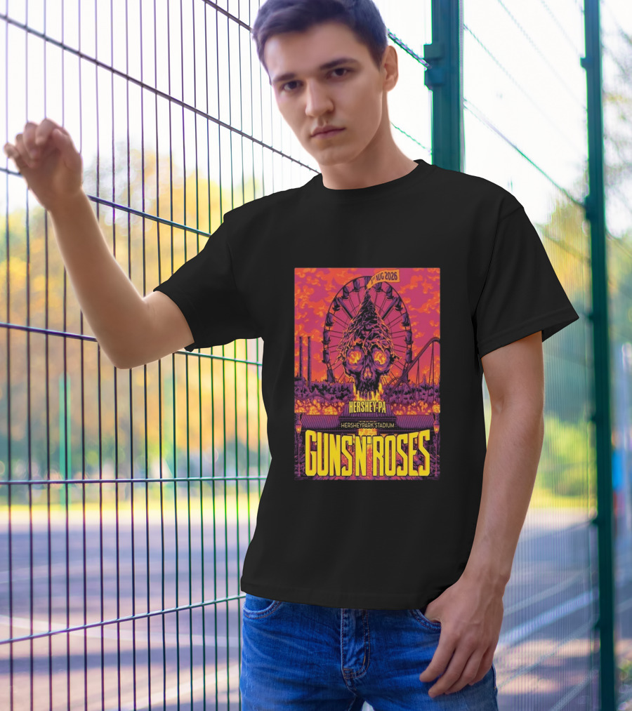 Guns N' Roses Aug 01 2026 Hersheypark Stadium Hershey PA Ferris Wheel Skull Tour T-Shirt