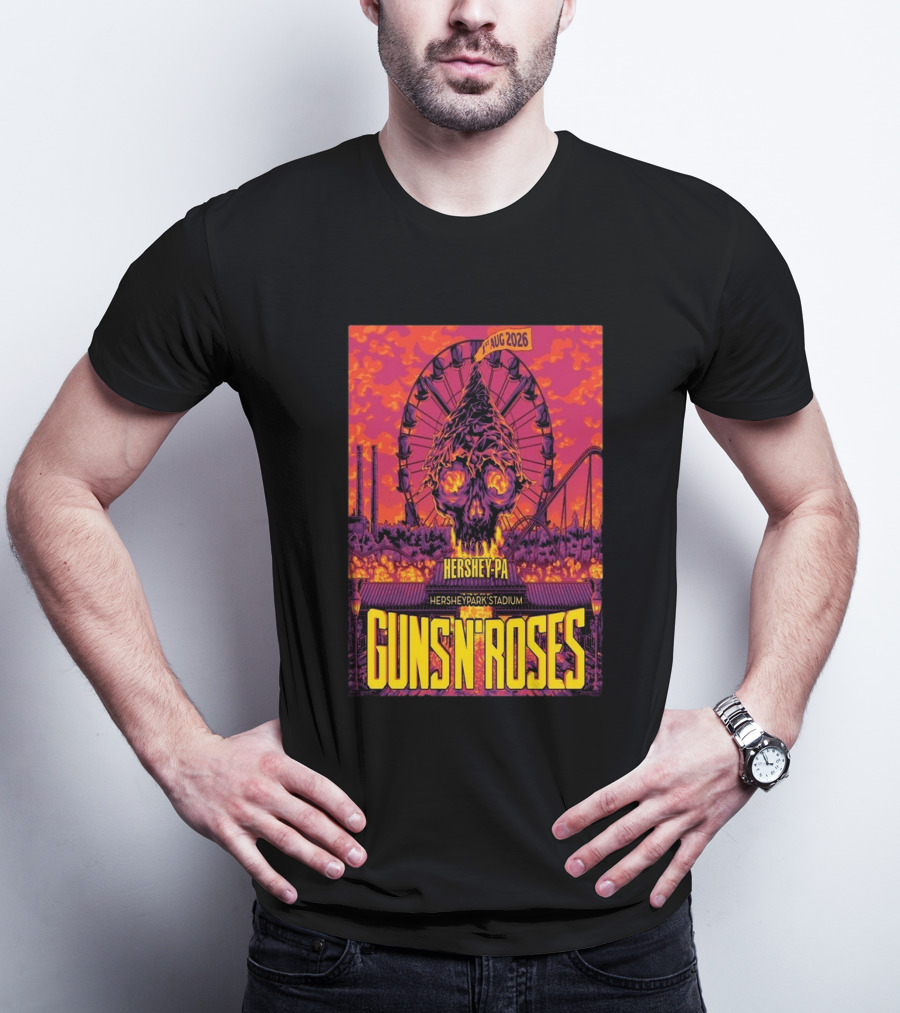 Guns N' Roses Aug 01 2026 Hersheypark Stadium Hershey PA Ferris Wheel Skull Tour T-Shirt
