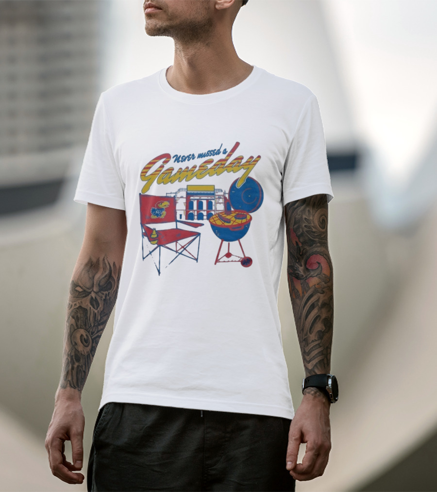 Kansas Jayhawks Never Missed A Gameday BBQ Chair Stadium Grill T-Shirt