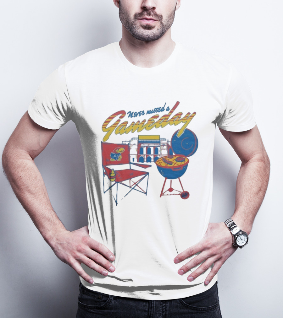 Kansas Jayhawks Never Missed A Gameday BBQ Chair Stadium Grill T-Shirt