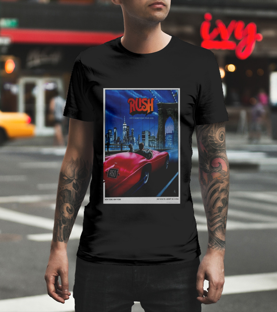 Rush Fifty Something Tour 2026 Manhattan NYC July 28 30 August 1 3 New York Bridge Red Car T-Shirt