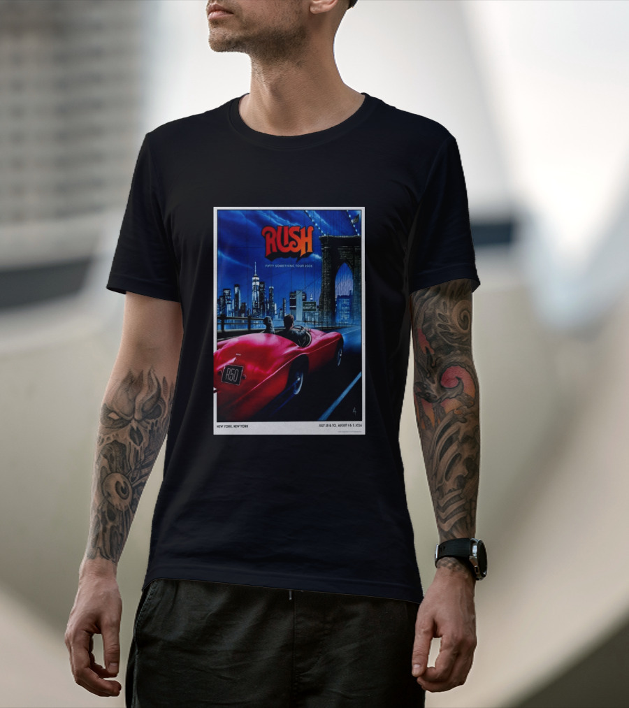 Rush Fifty Something Tour 2026 Manhattan NYC July 28 30 August 1 3 New York Bridge Red Car T-Shirt