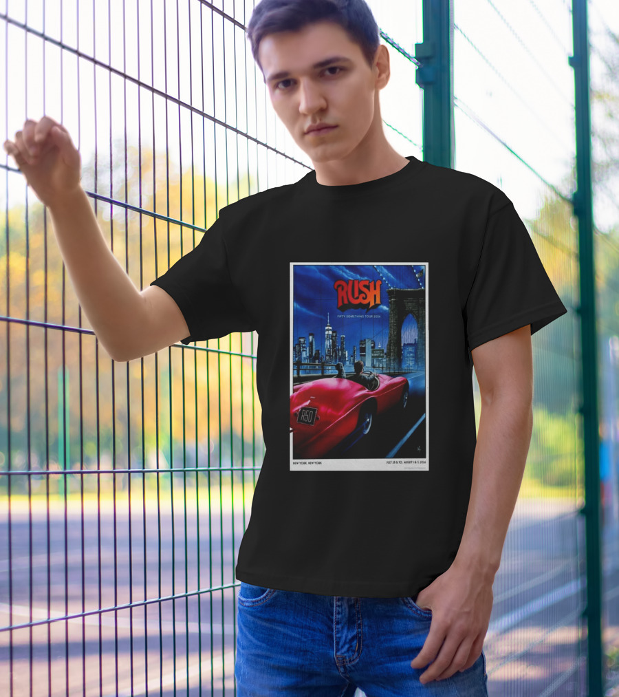 Rush Fifty Something Tour 2026 Manhattan NYC July 28 30 August 1 3 New York Bridge Red Car T-Shirt
