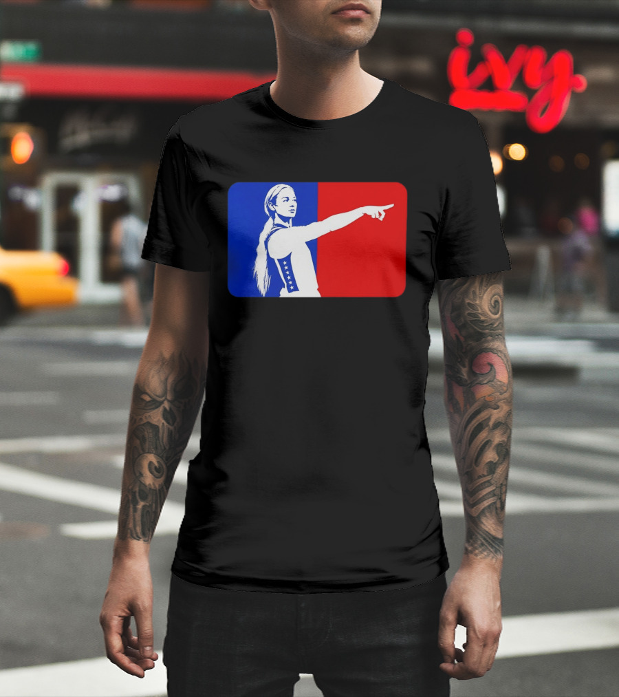 Sophie Cunningham WNBA 2026 Pointing Gesture In Blue And Red T-Shirt
