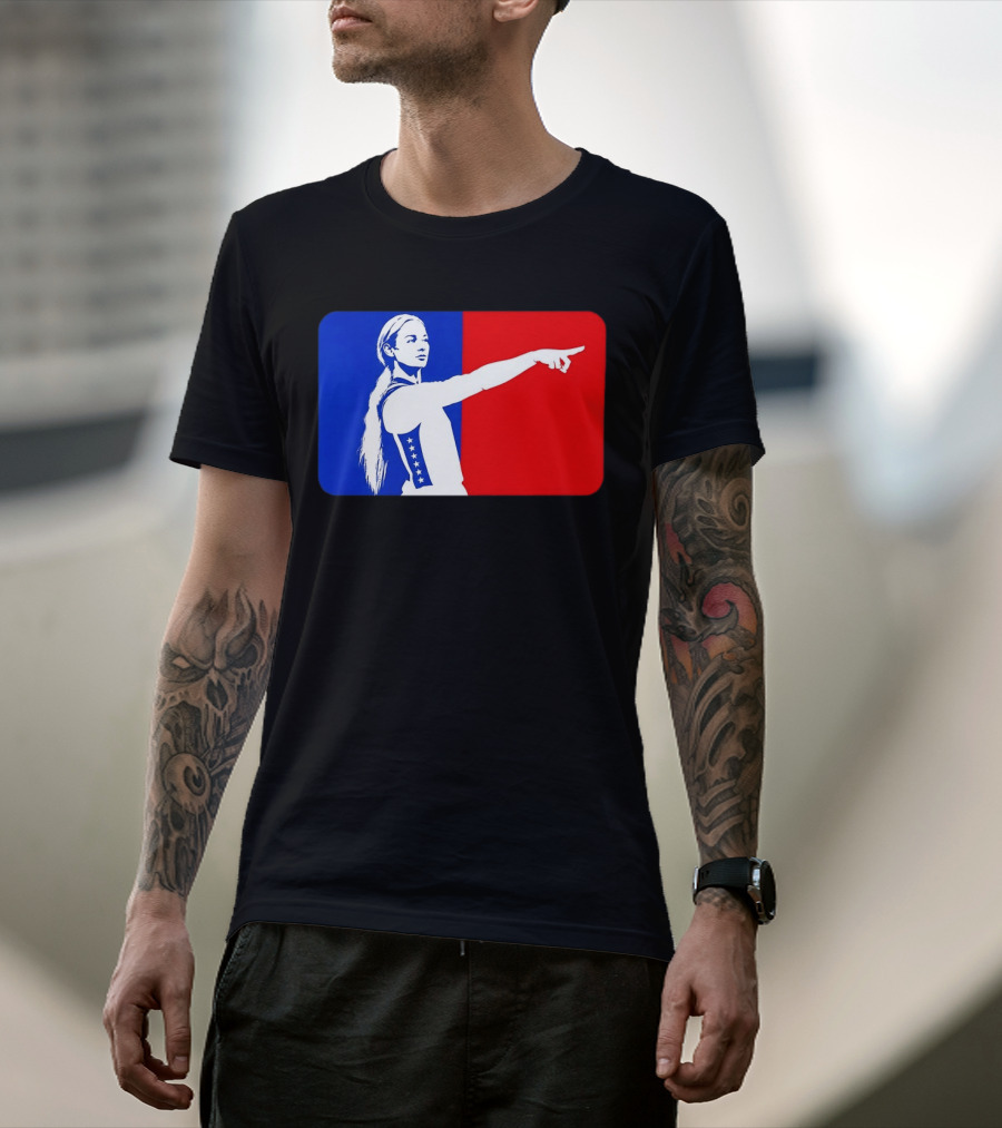 Sophie Cunningham WNBA 2026 Pointing Gesture In Blue And Red T-Shirt