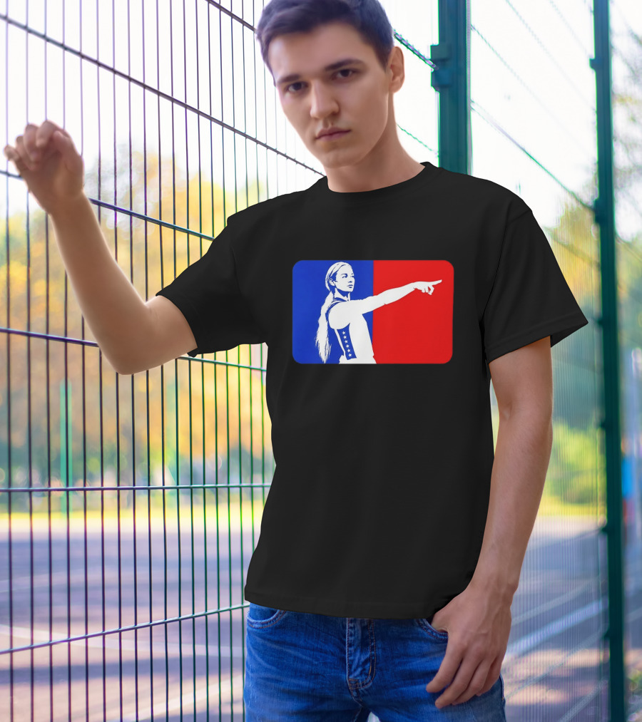 Sophie Cunningham WNBA 2026 Pointing Gesture In Blue And Red T-Shirt