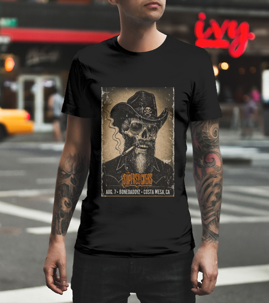 Supersuckers Aug 7 Bonedadydz Costa Mesa CA Cowboy Skull Smoking T-Shirt