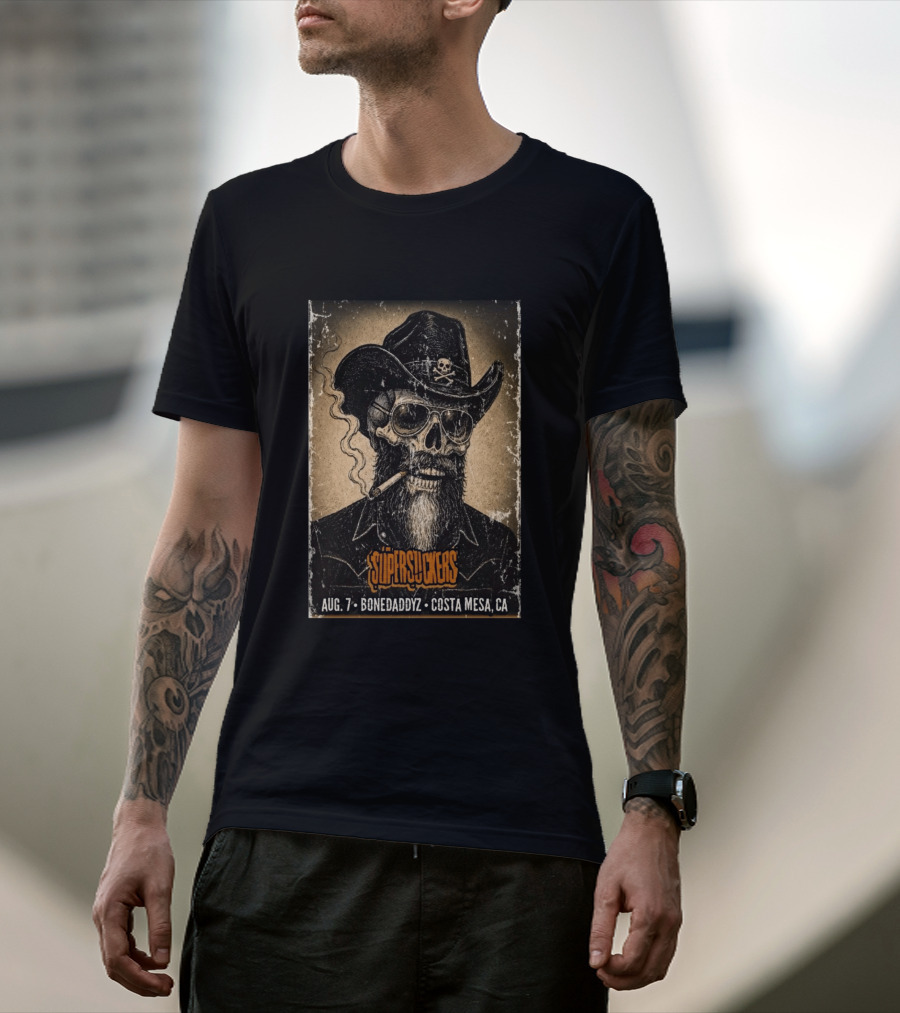 Supersuckers Aug 7 Bonedadydz Costa Mesa CA Cowboy Skull Smoking T-Shirt