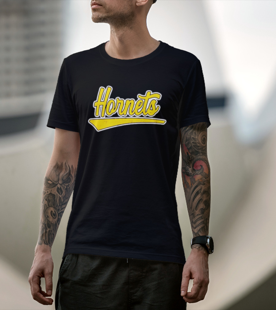 Hornets Team Yellow Text Stylized Font T-Shirt