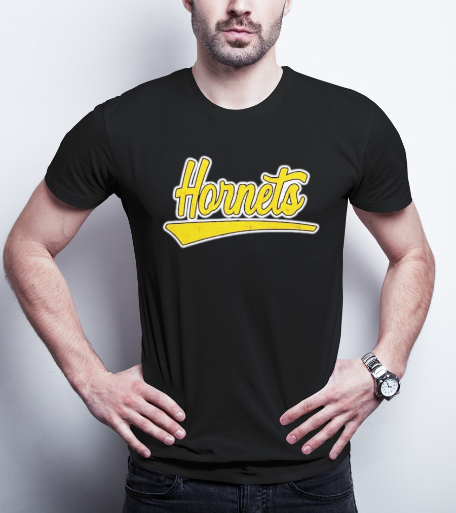 Hornets Team Yellow Text Stylized Font T-Shirt