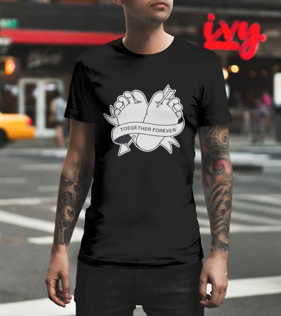Cupid's Piercing Toegther Forever Two Feet Arrow Heart Ribbon T-Shirt