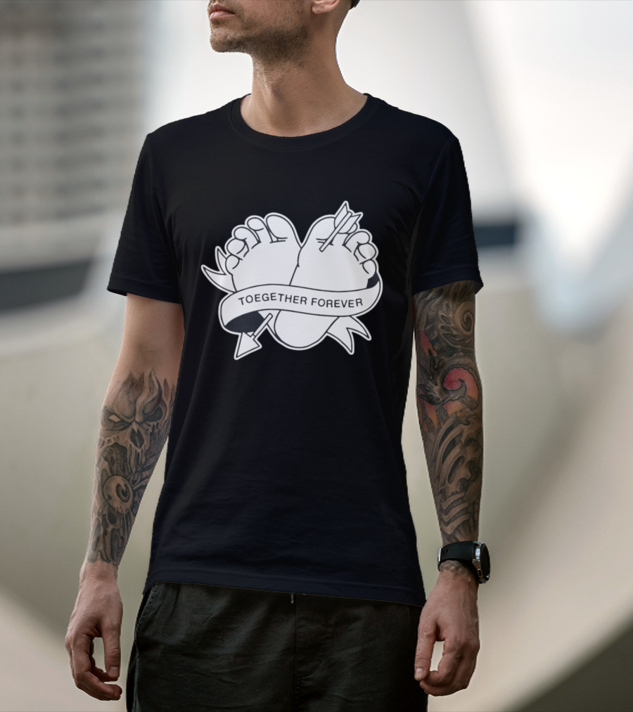 Cupid's Piercing Toegther Forever Two Feet Arrow Heart Ribbon T-Shirt