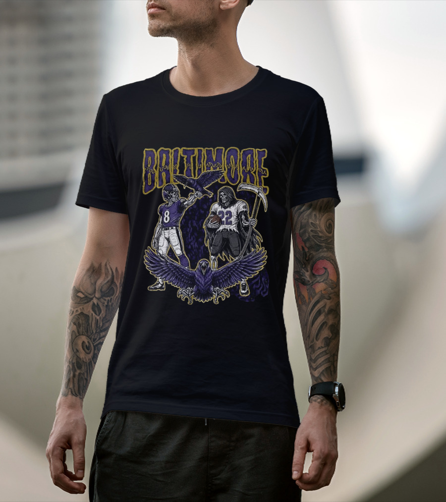 Baltimore Ravens Football Skeleton Lamar Jackson Derrick Henry Ravens T-Shirt