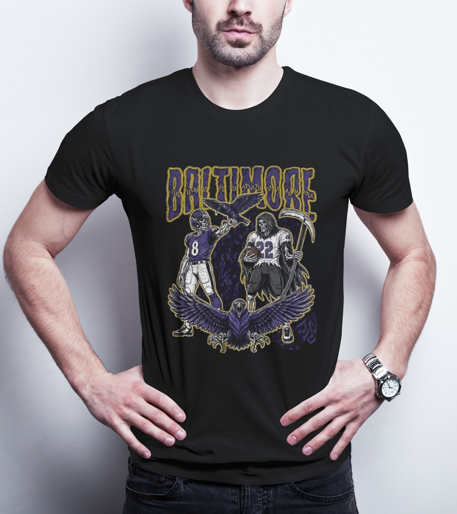 Baltimore Ravens Football Skeleton Lamar Jackson Derrick Henry Ravens T-Shirt