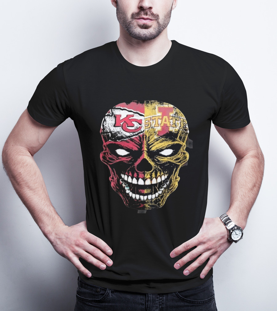 Kansas City Chiefs Iowa State Cyclones Skull Split Face T-Shirt