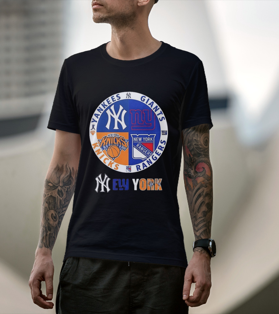 Yankees Giants Knicks Rangers New York Sports Teams Logos T-Shirt