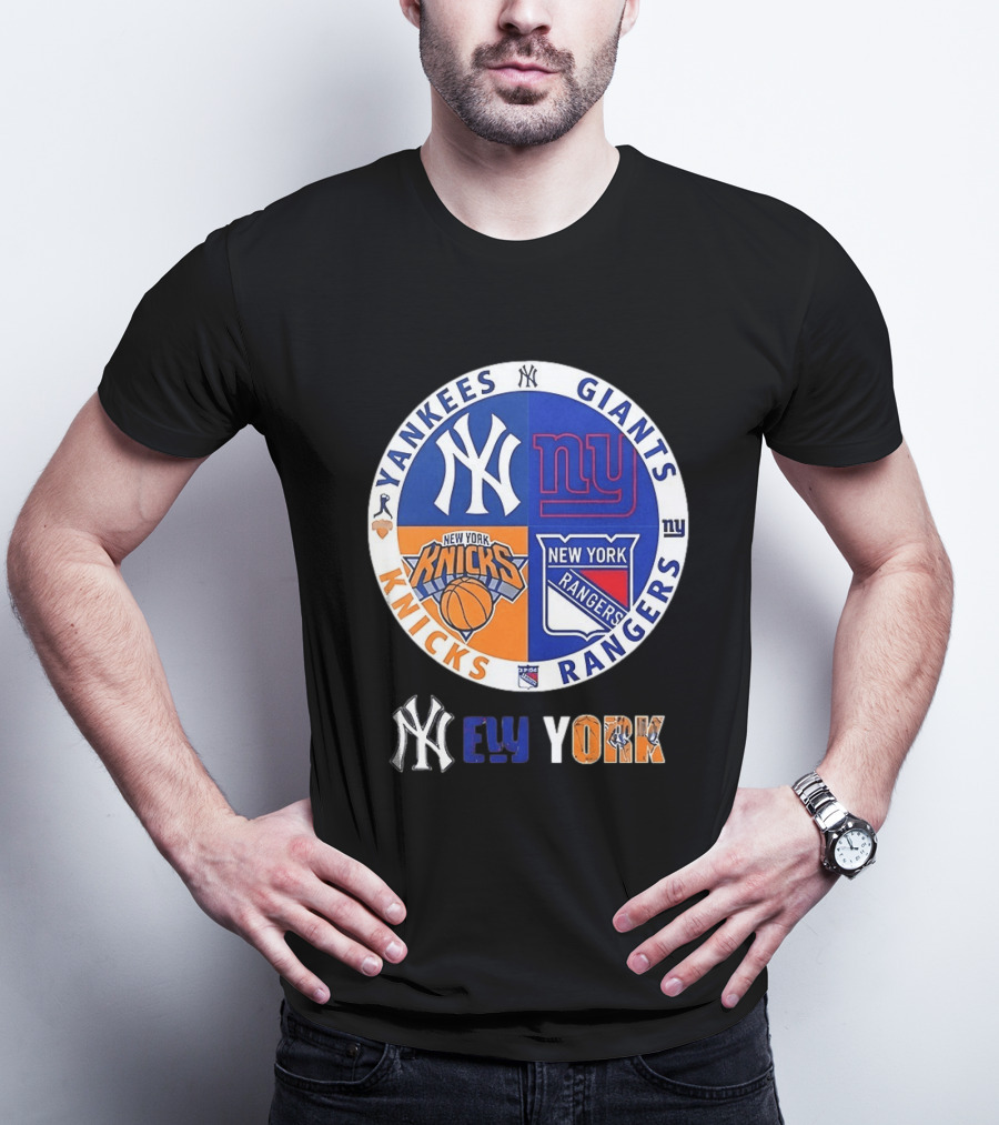 Yankees Giants Knicks Rangers New York Sports Teams Logos T-Shirt