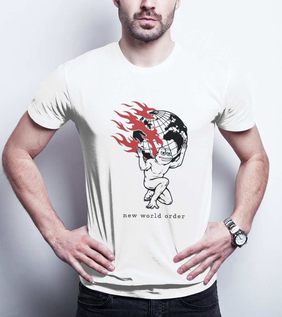 Frog Carrying Burning Earth With Flames New World Order T-Shirt