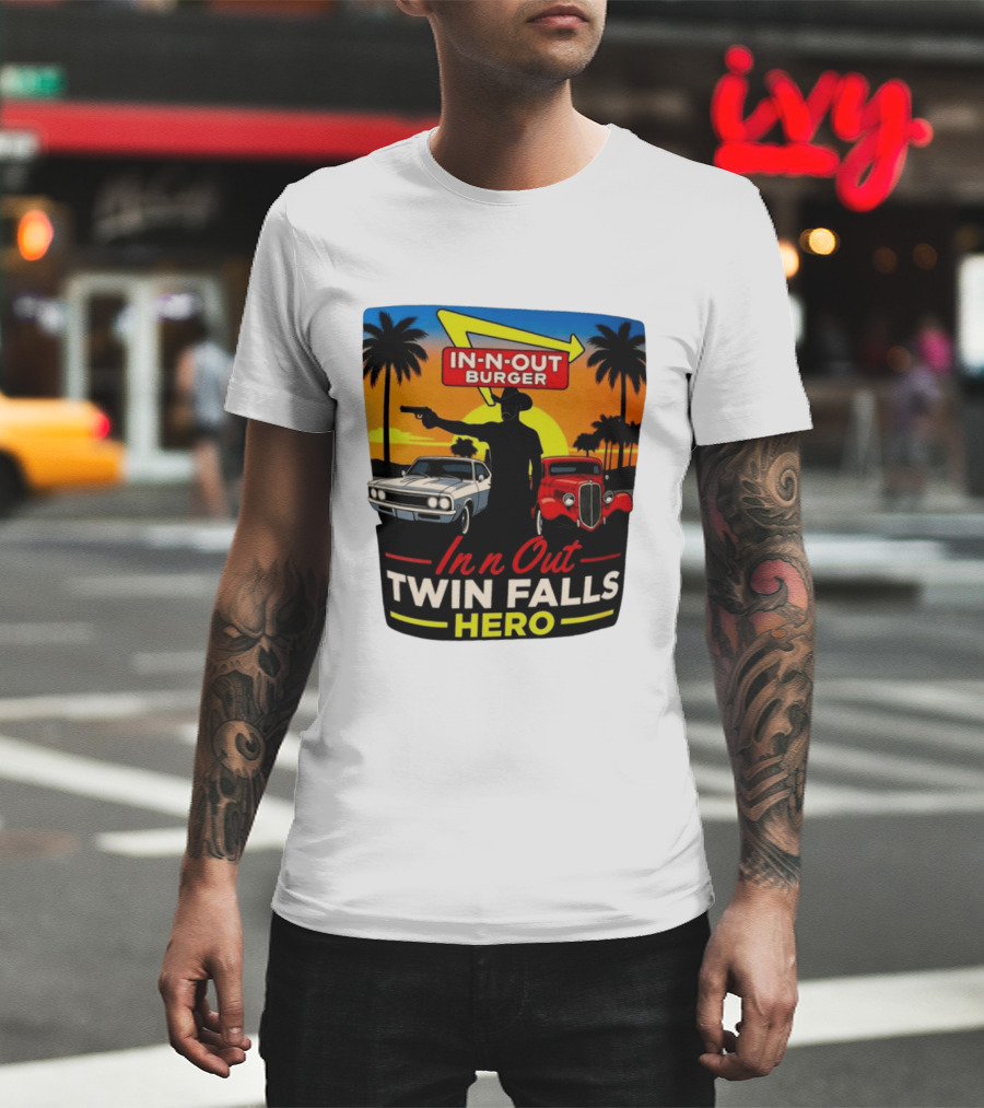 In N Out Burger Twin Falls Hero Sunset Cars Palms 2026 T-Shirt