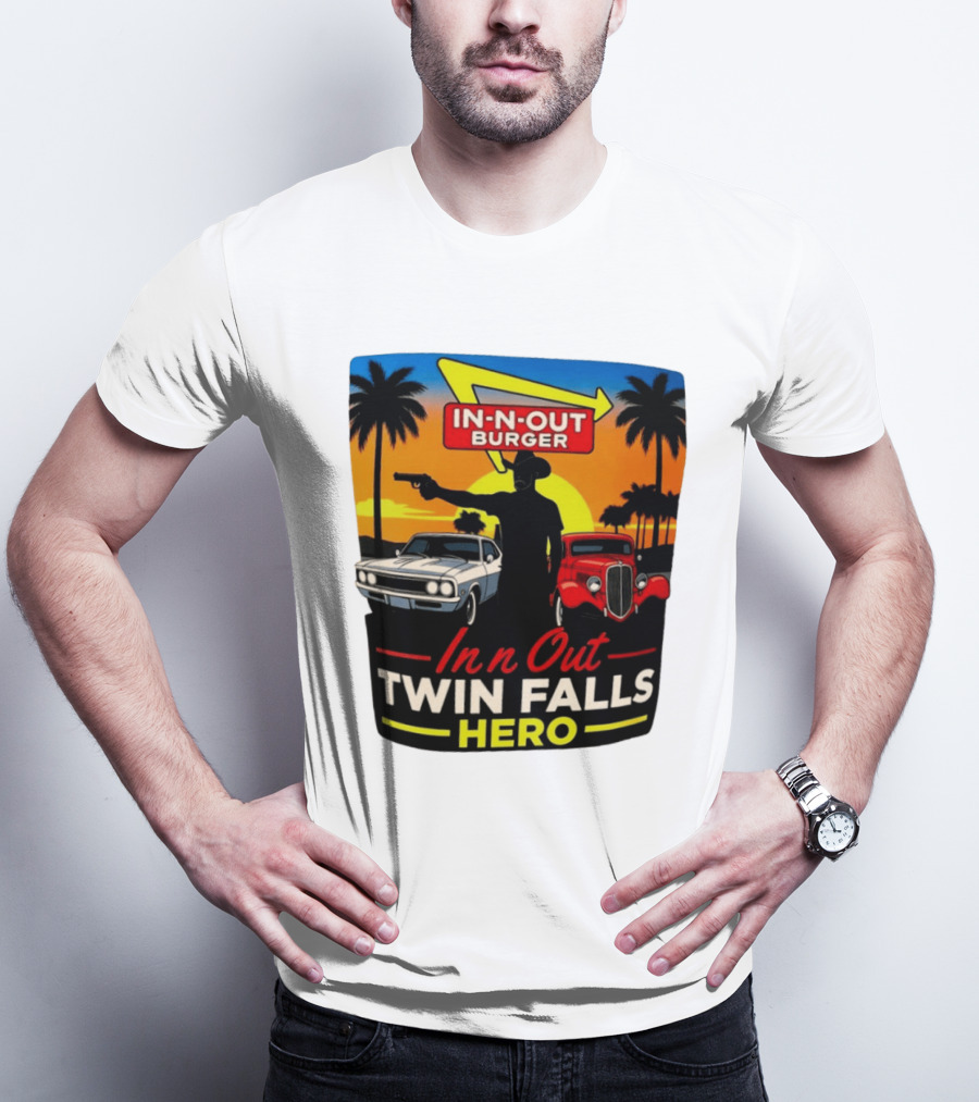 In N Out Burger Twin Falls Hero Sunset Cars Palms 2026 T-Shirt