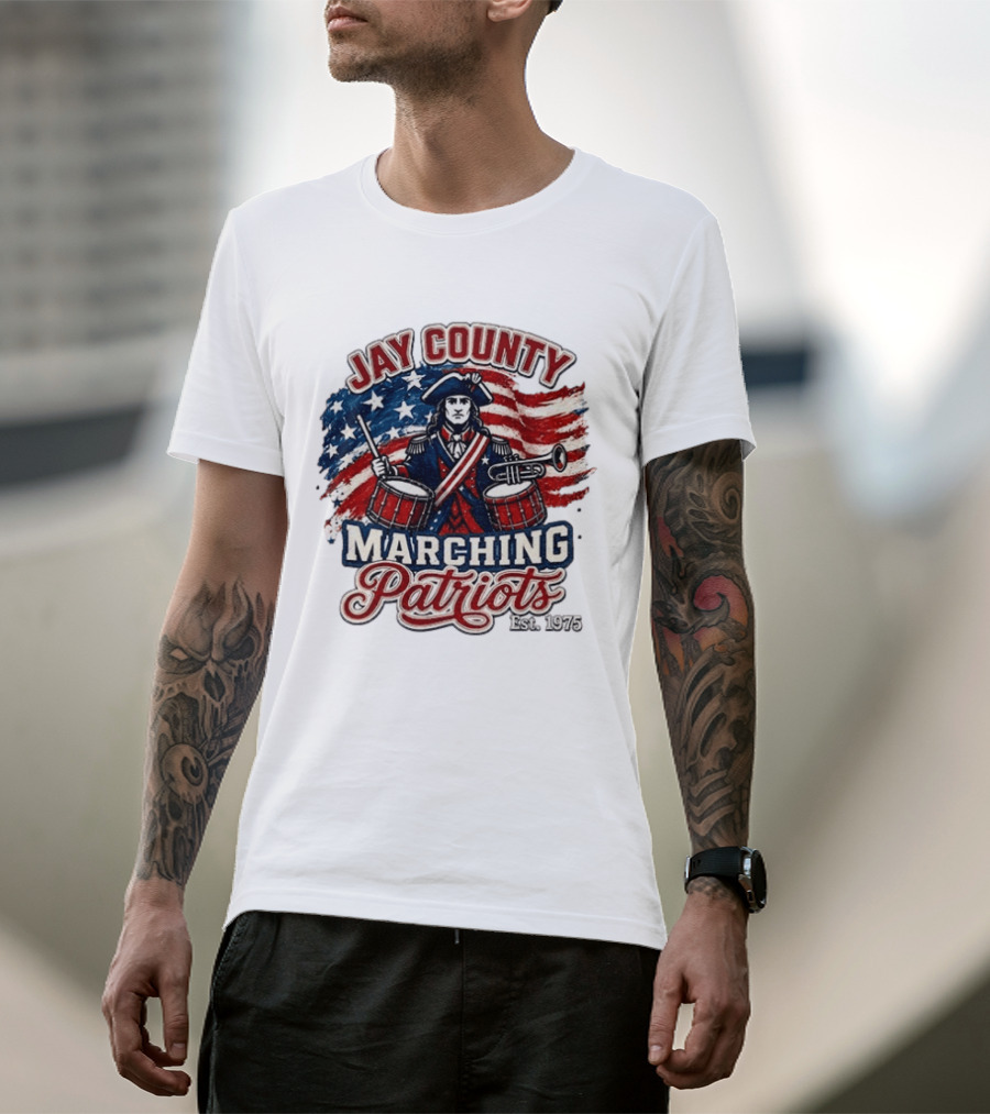 Jay County Marching Patriots Est 1975 American Flag Drummer T-Shirt