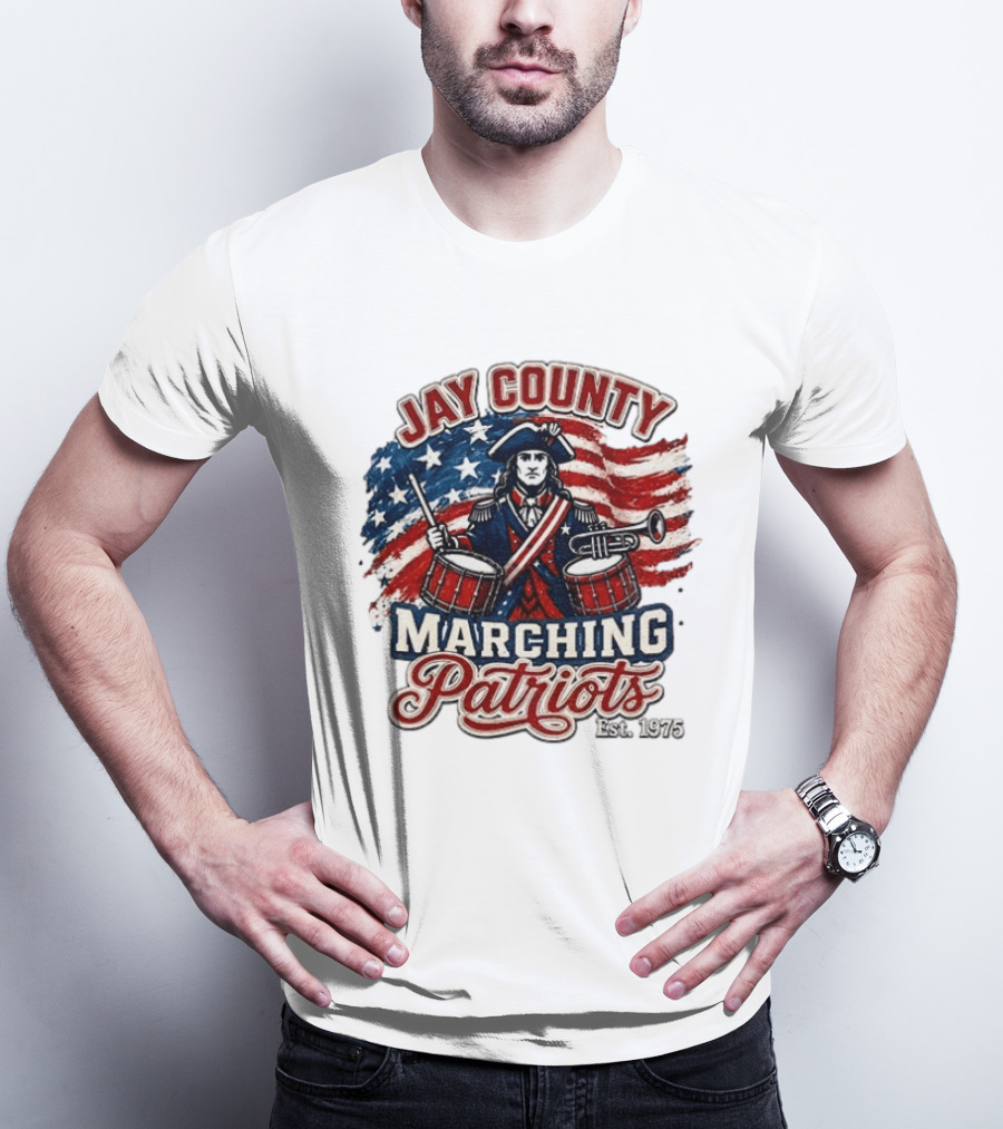Jay County Marching Patriots Est 1975 American Flag Drummer T-Shirt