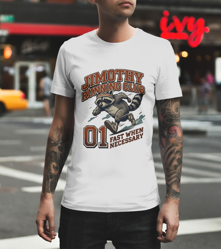 Jimothy Running Club 01 Fast When Necessary Raccoon T-Shirt
