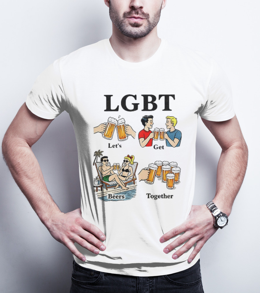 LGBT Let's Get Beers Together Retro Style Beer Cheers Illustrations T-Shirt