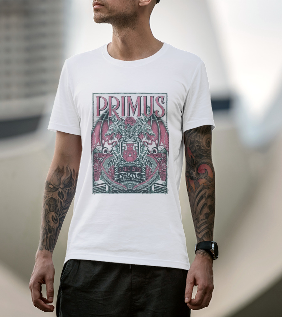 Primus 3 Aug 2026 Križanke Ljubljana Slovenia Event Dragons And Castle T-Shirt