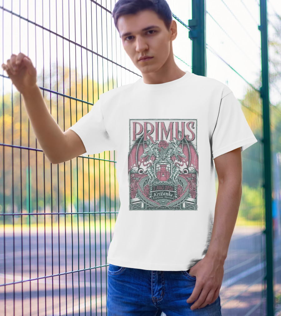 Primus 3 Aug 2026 Križanke Ljubljana Slovenia Event Dragons And Castle T-Shirt