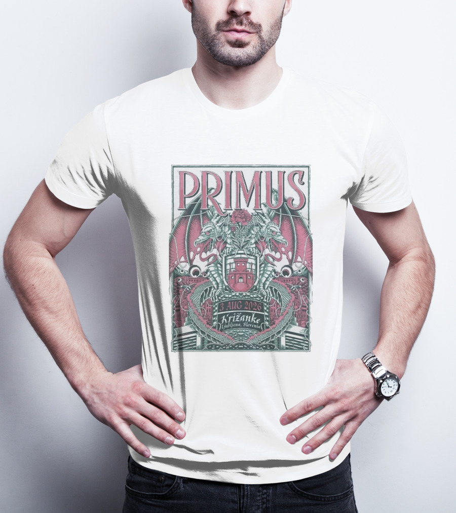 Primus 3 Aug 2026 Križanke Ljubljana Slovenia Event Dragons And Castle T-Shirt