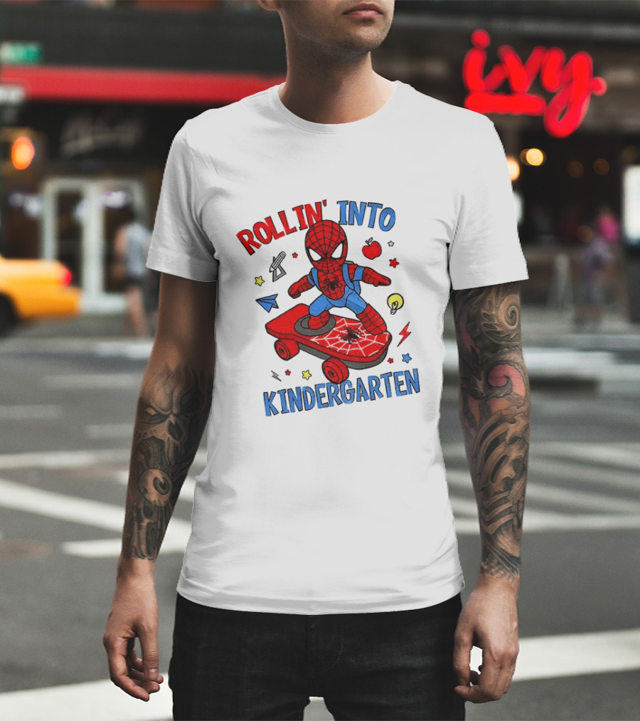 Rollin' Into Kindergarten Spider Man Skateboard Adventure T-Shirt