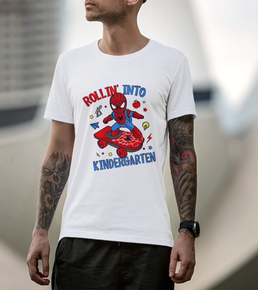 Rollin' Into Kindergarten Spider Man Skateboard Adventure T-Shirt
