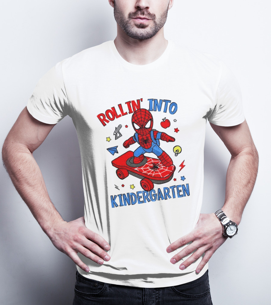 Rollin' Into Kindergarten Spider Man Skateboard Adventure T-Shirt