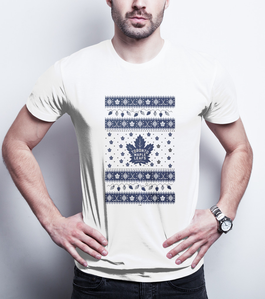 Toronto Maple Leafs Holiday Lights Festive Pattern Leafs Logo Snowflakes T-Shirt