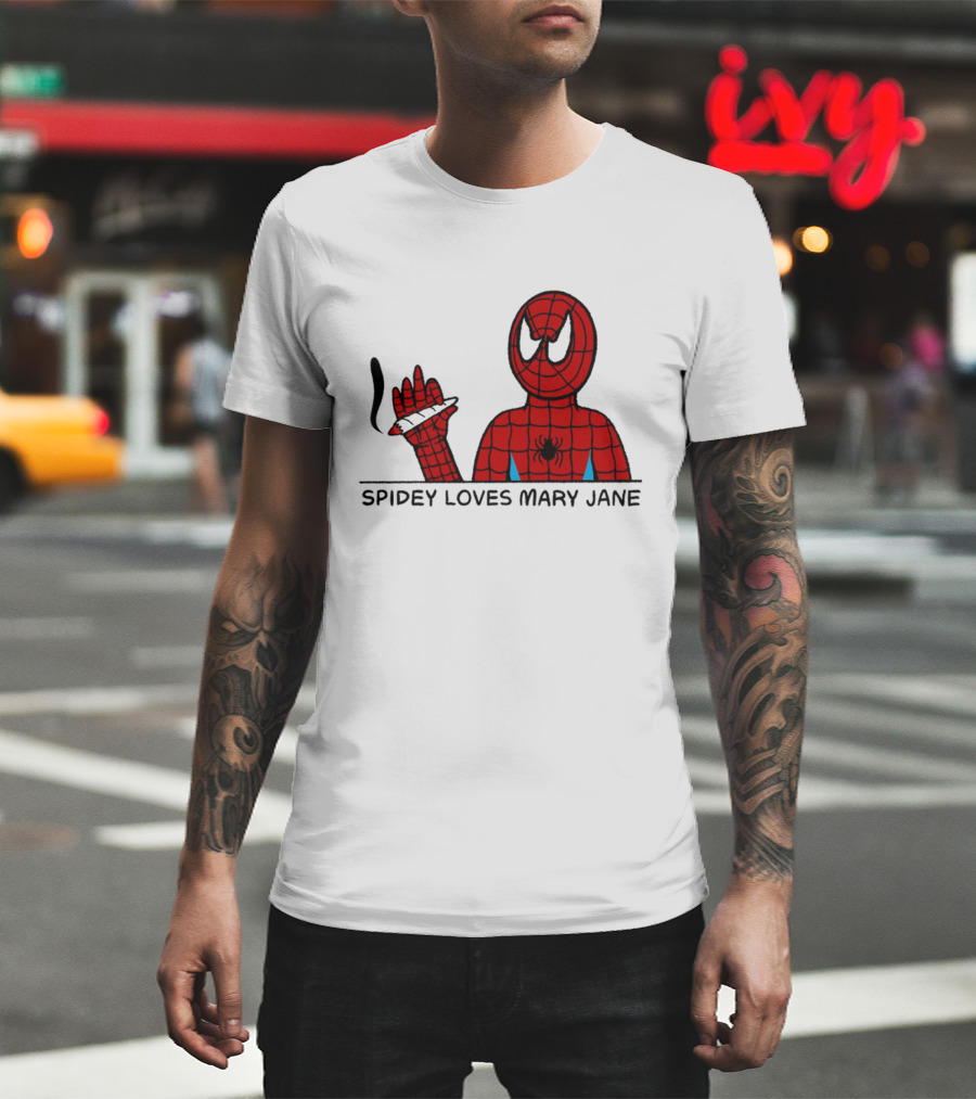 Spidey Loves Mary Jane Spider Man Smoking Humor T-Shirt