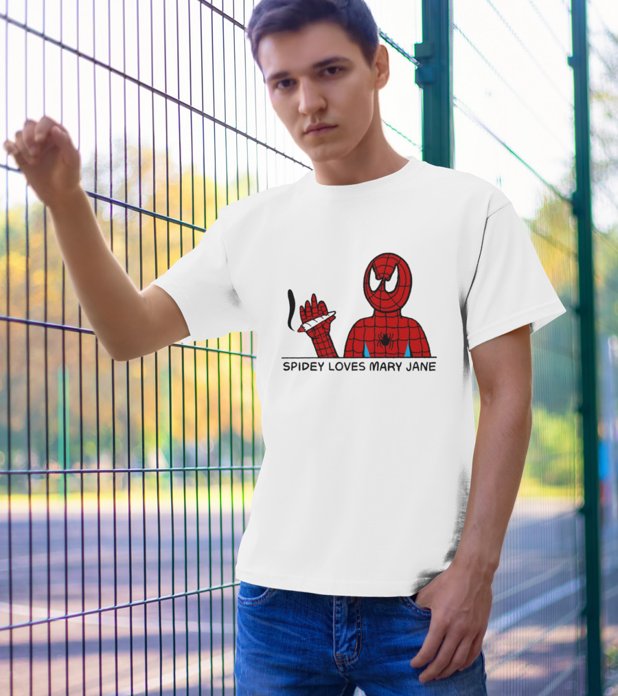 Spidey Loves Mary Jane Spider Man Smoking Humor T-Shirt