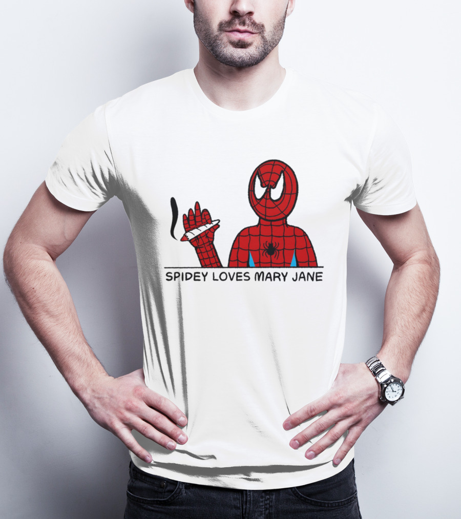Spidey Loves Mary Jane Spider Man Smoking Humor T-Shirt