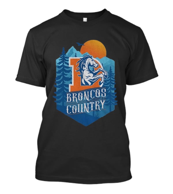 Denver Broncos Country Logo Football Mountain Sunset T-Shirt