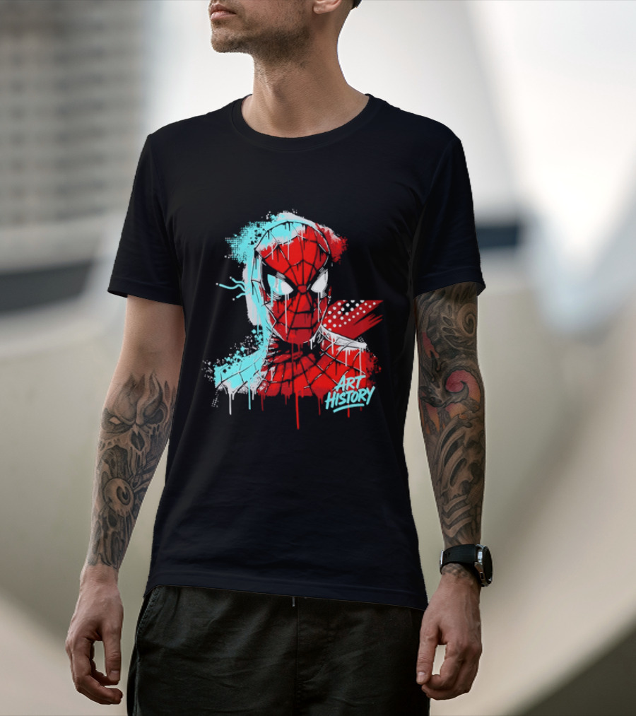 Spider Man Mask Dripping Paint Graffiti Art History Halftone Splatter T-Shirt