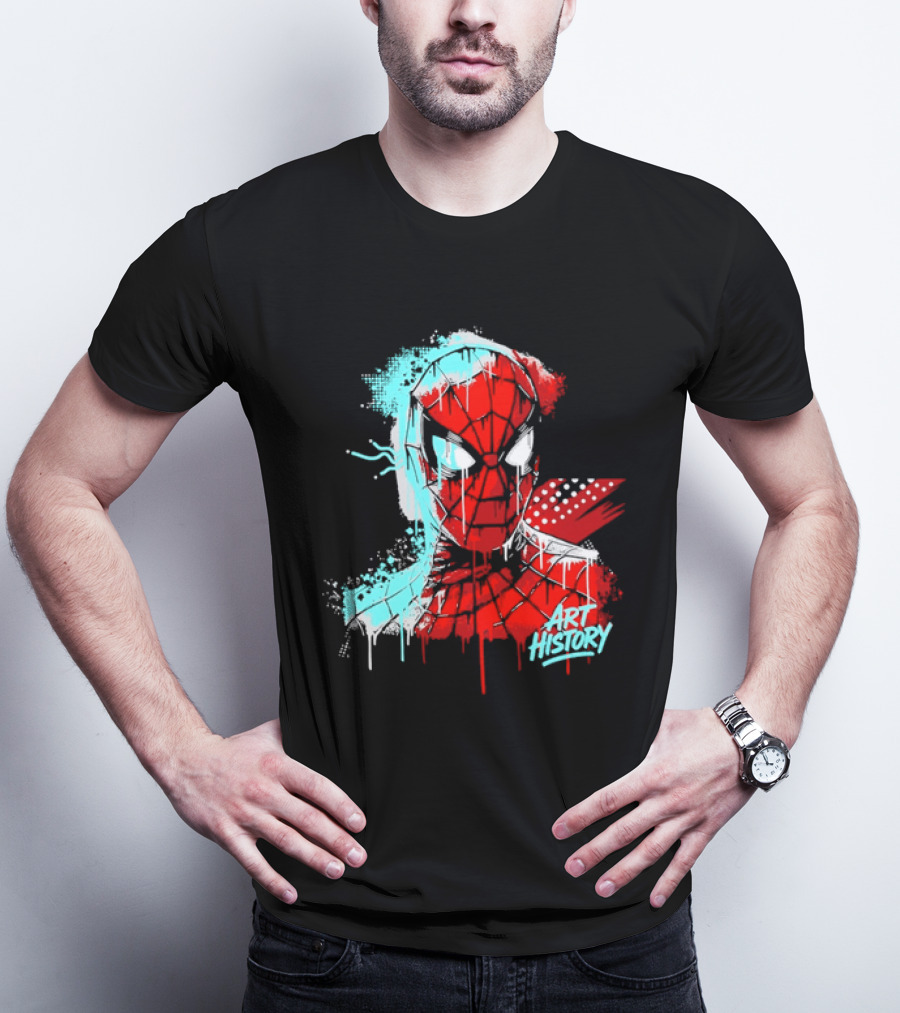 Spider Man Mask Dripping Paint Graffiti Art History Halftone Splatter T-Shirt