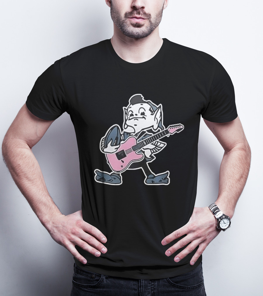 Cleveland Browns Elf Holding Football And Pink Electric Guitar T-Shirt