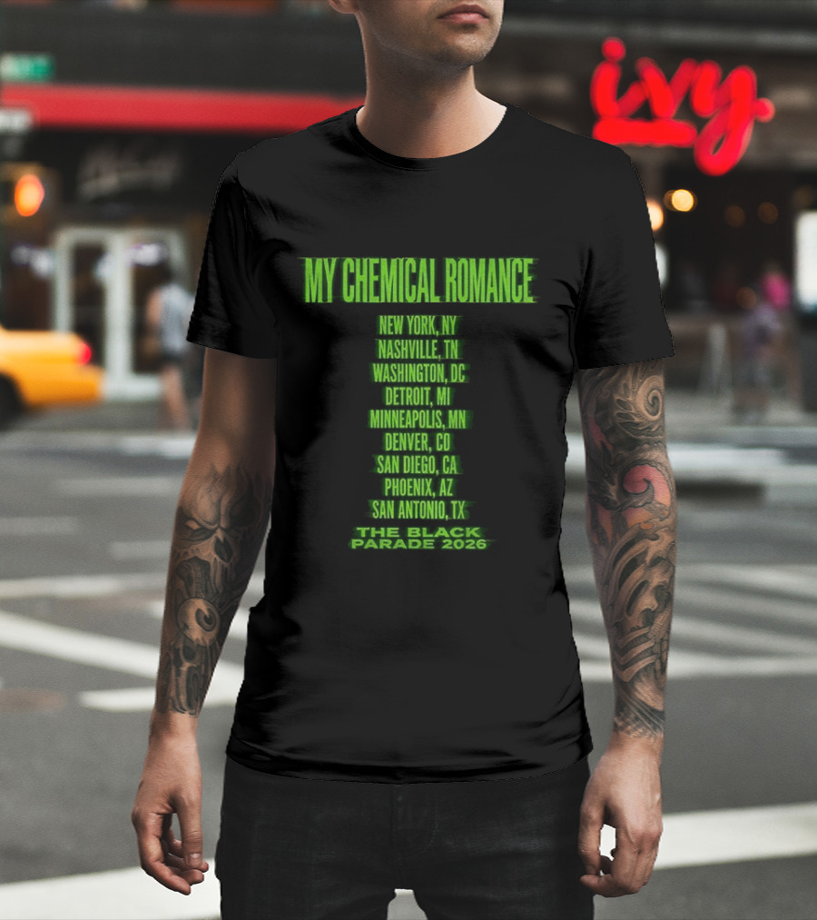 My Chemical Romance The Black Parade 2026 New York City Nashville Washington Detroit Minneapolis Denver San Diego Phoenix San Antonio Tour Dates T-Shirt