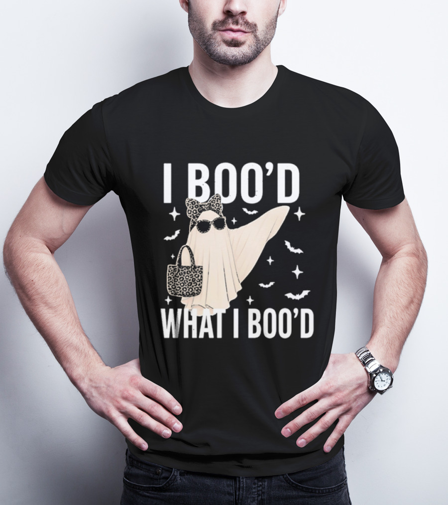 I Boo'd What I Boo'd Cartoon Ghost Leopard Bow Sunglasses Handbag T-Shirt