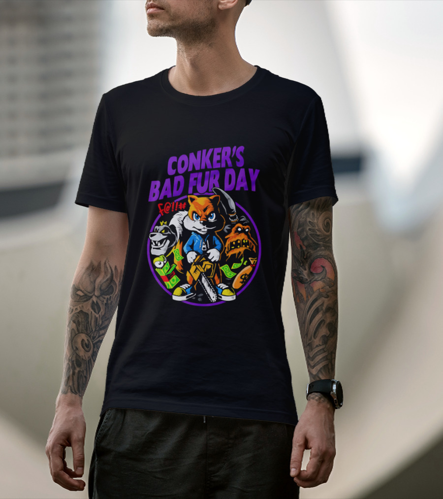 Conker's Bad Fur Day Chainsaw Squirrel Gaming Money T-Shirt