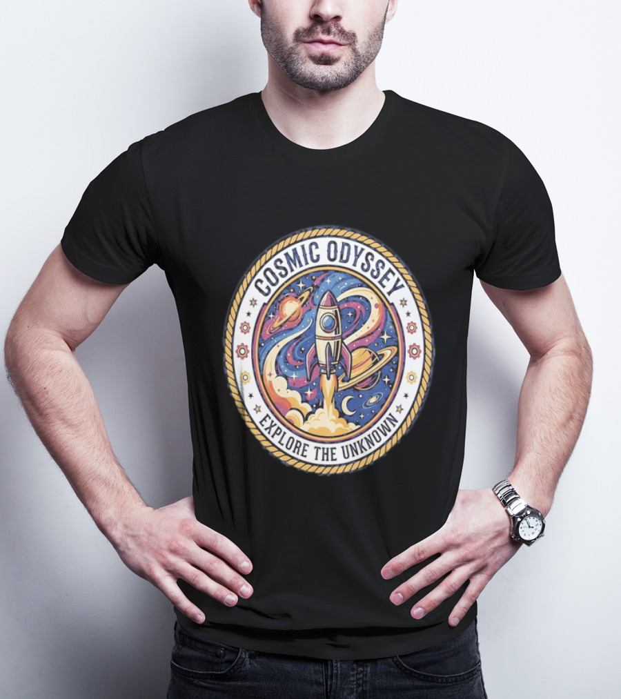 Cosmic Odyssey Rocket Launching Explore The Unknown Planets Space Adventure T-Shirt